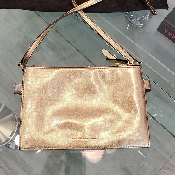 French Connection | Bags | Nwot French Connection Deep Gold Metallic 3 ...